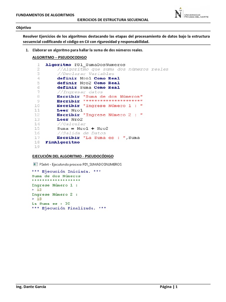 JP-LFAL-Sem01 Ejercicios Con Estructura Secuencial-1 | PDF | Algoritmos | Ingeniería de software