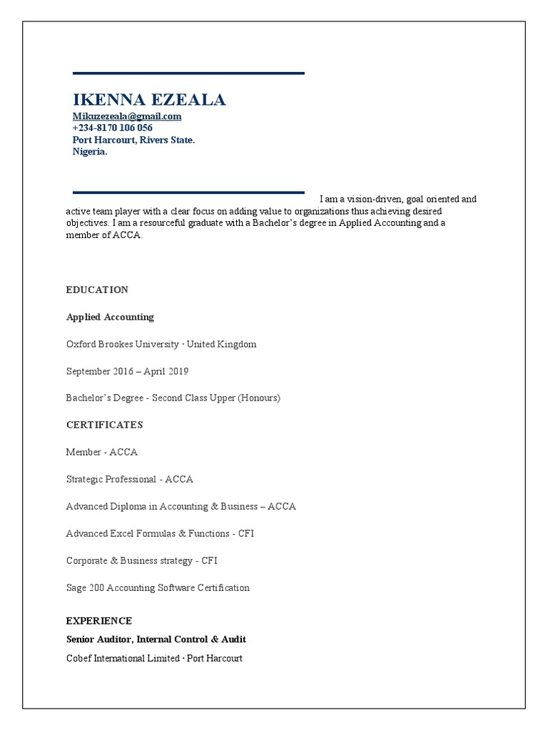 CV (Ikenna Ezeala1) | PDF | Accounting | Audit