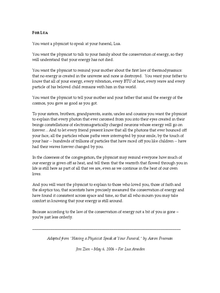 You Want A Physicist To Speak at Your Funeral | PDF