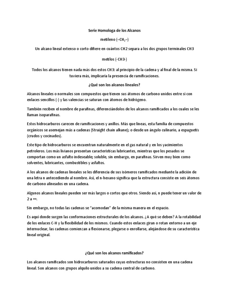 Serie Homologa de Los Alcanos | PDF | Alcano | Hidrocarburos