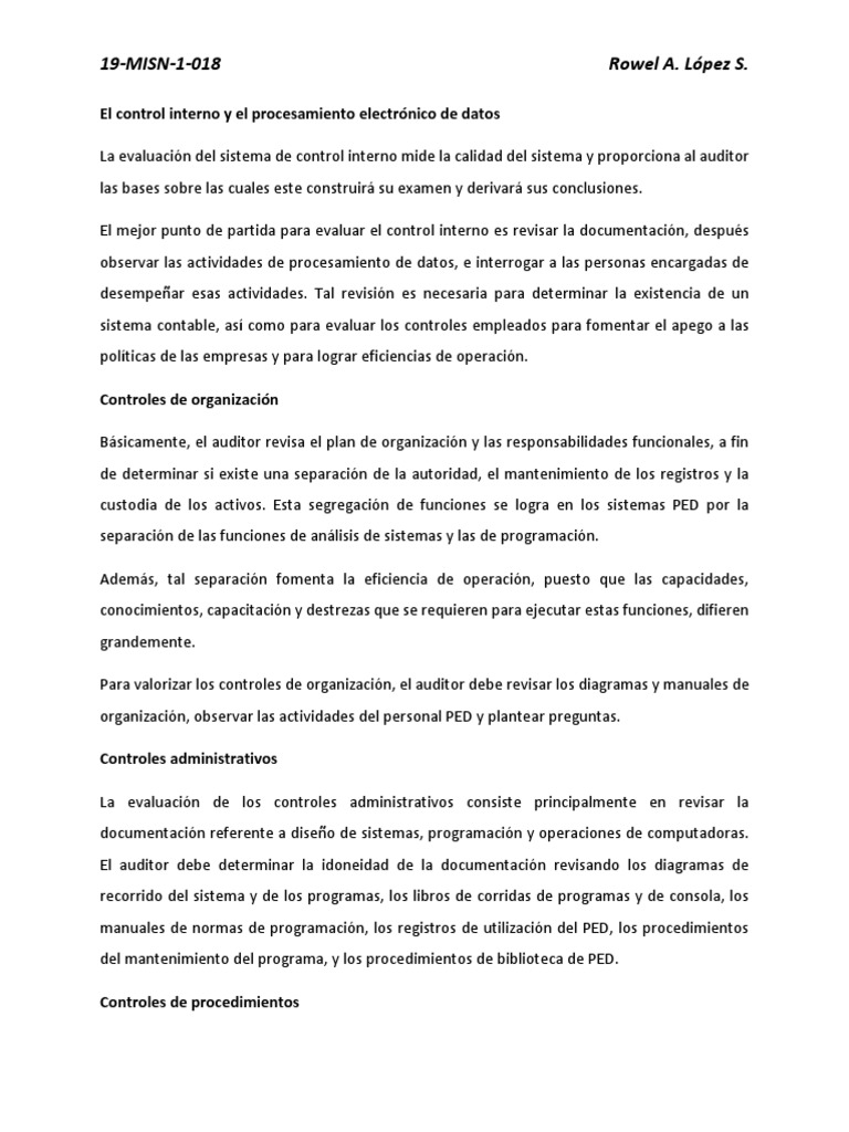 Auditorias de Procesamientos de Datos P1-19-MISN-1-018 Rowel Lopez ...