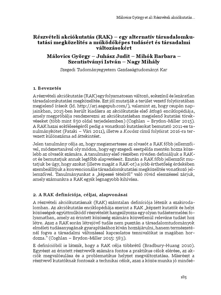 Bevezetés: Málovics György Et Al: Részvételi Akciókutatás | PDF