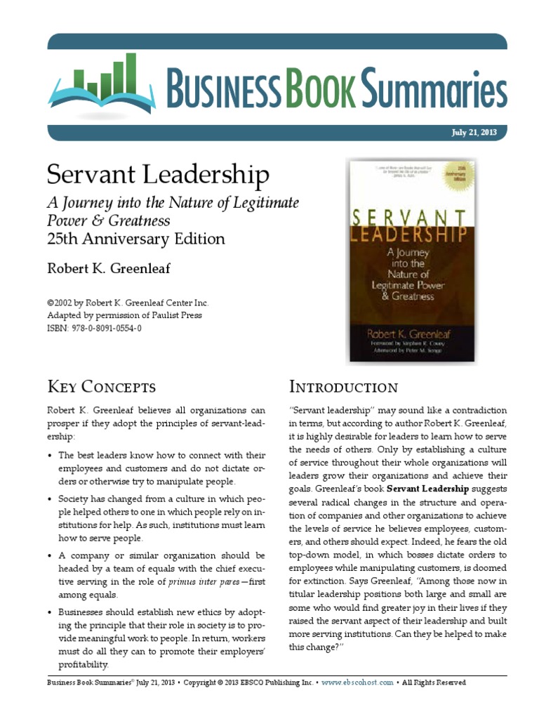 Servant Leadership Book Abstract Greenleaf | PDF | Servant Leadership ...