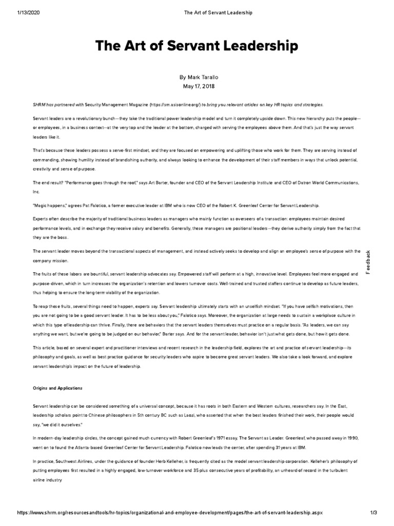 The Art of Servant Leadership | PDF | Servant Leadership | Leadership
