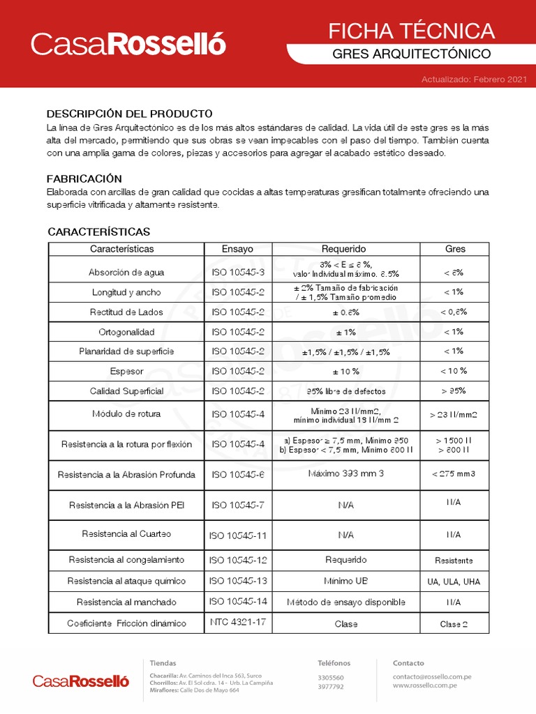 Ficha Tecnica Gres-Arquitectonico | PDF | Materiales | Química