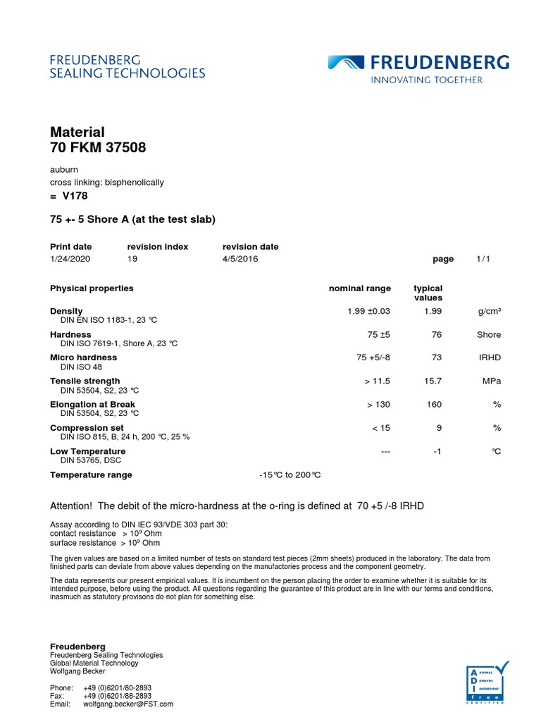 Material Specification Sheet for 70 FKM 37508 Cross-Linked ...