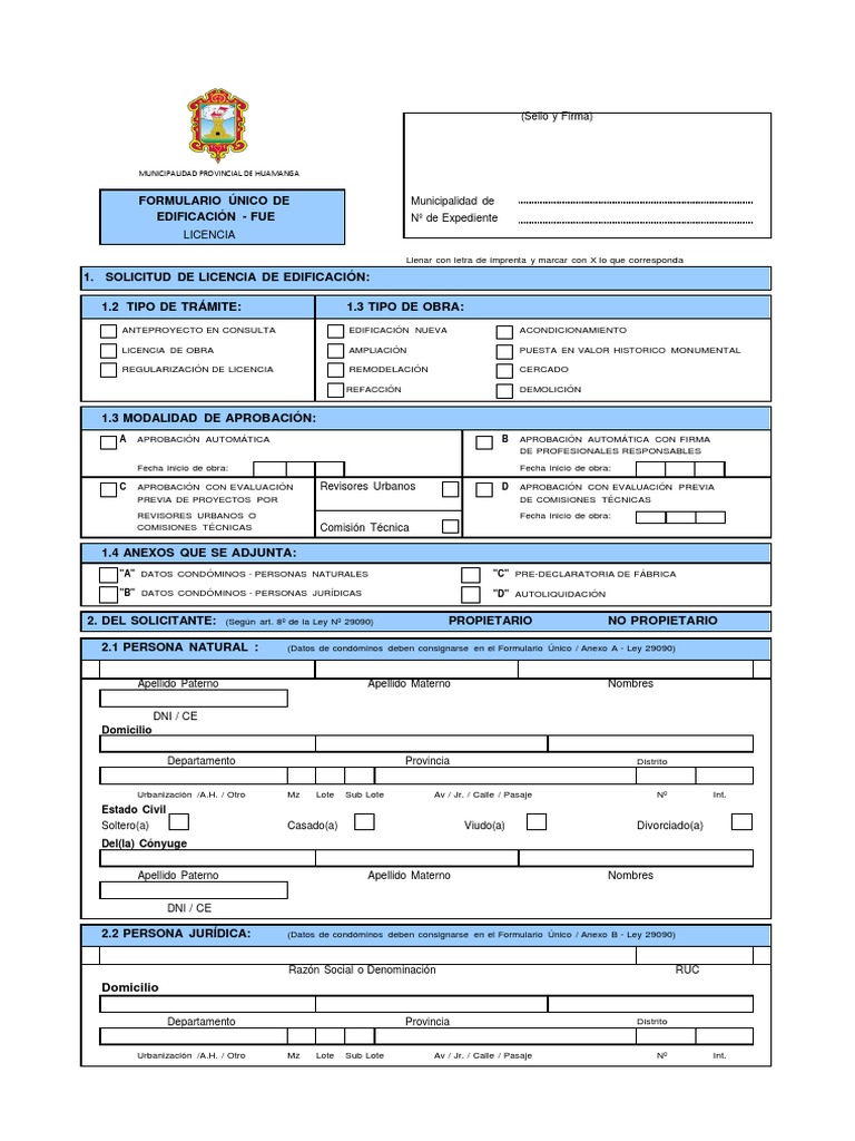 FUE Formulario - Unico - Edificacion-Licencia | PDF | Presupuesto