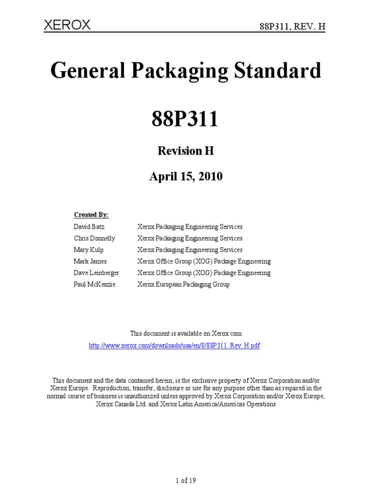 Xerox Packaging Standard 88P311 Revision H: A Comprehensive Guide to ...