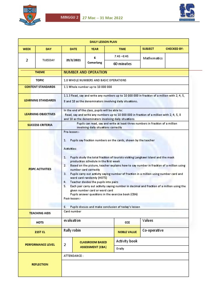 RPH Whole Numbers and Basic Operations Y6 | PDF | Numbers | Communication