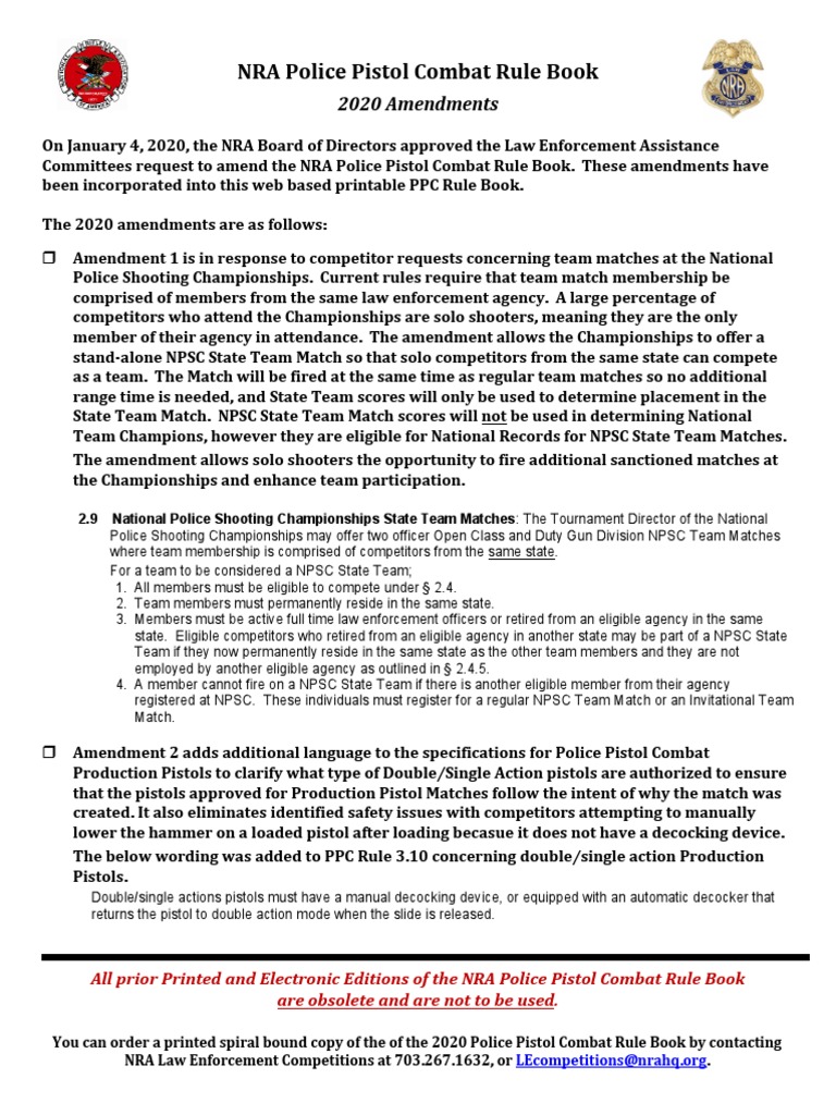 NRA Police Pistol Combat Rule Book: 2020 Amendments | PDF | Trigger ...