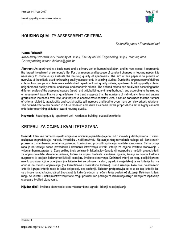 Housing Quality Assessment Criteria | PDF | Customer Satisfaction ...