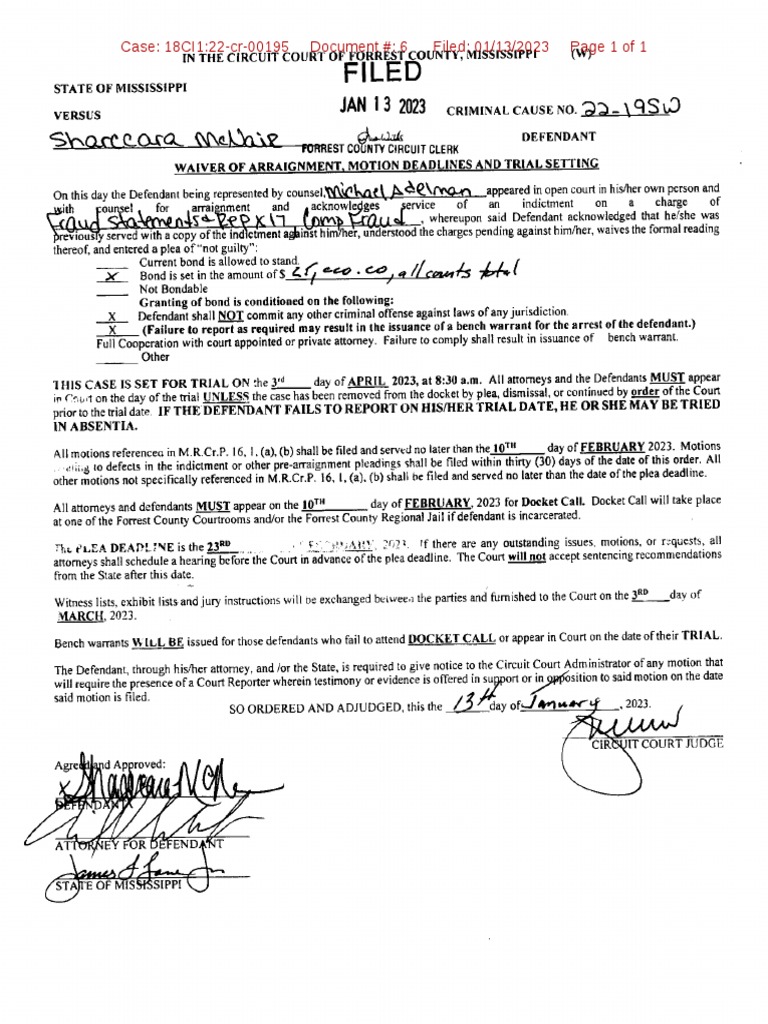 Waiver of Arraignment - Sharccara McNair | PDF