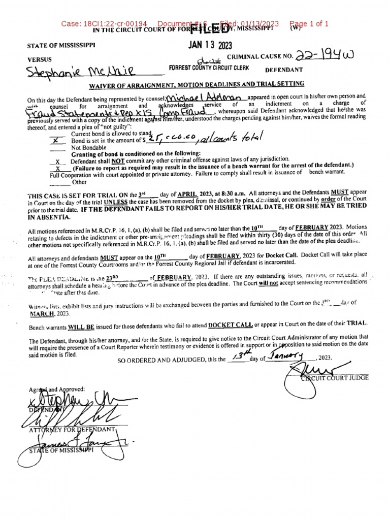 Waiver Arraignment - Stephanie McNair | PDF