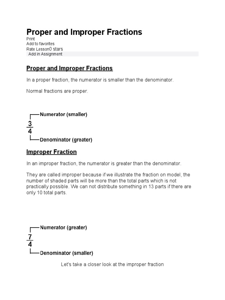 Proper and Improper Fractions | PDF | Mathematics | Arithmetic