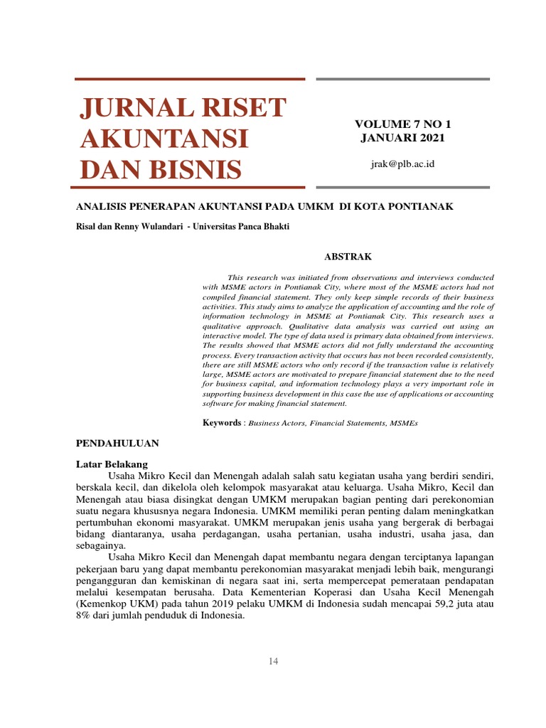 Analisis Akuntansi pada UMKM Pontianak | PDF | Bisnis
