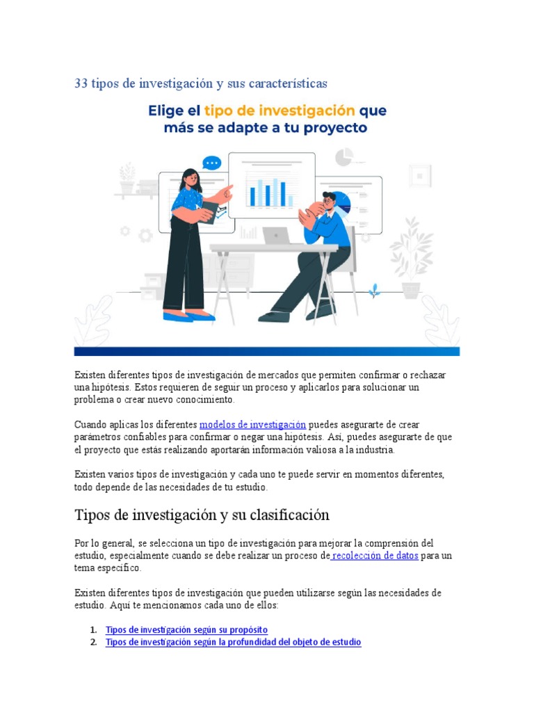 33 Tipos de Investigación y Sus Características | PDF | Experimentar | Investigación cuantitativa