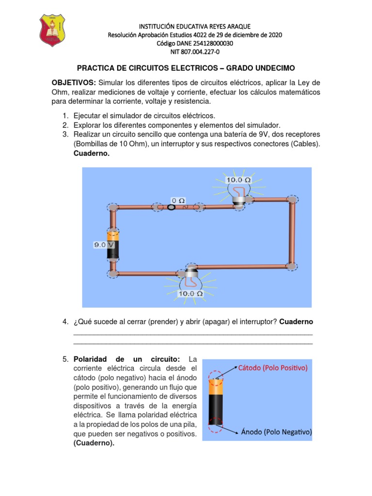 Practica de Circuitos Electricos - Grado Undecimo | PDF | Corriente ...