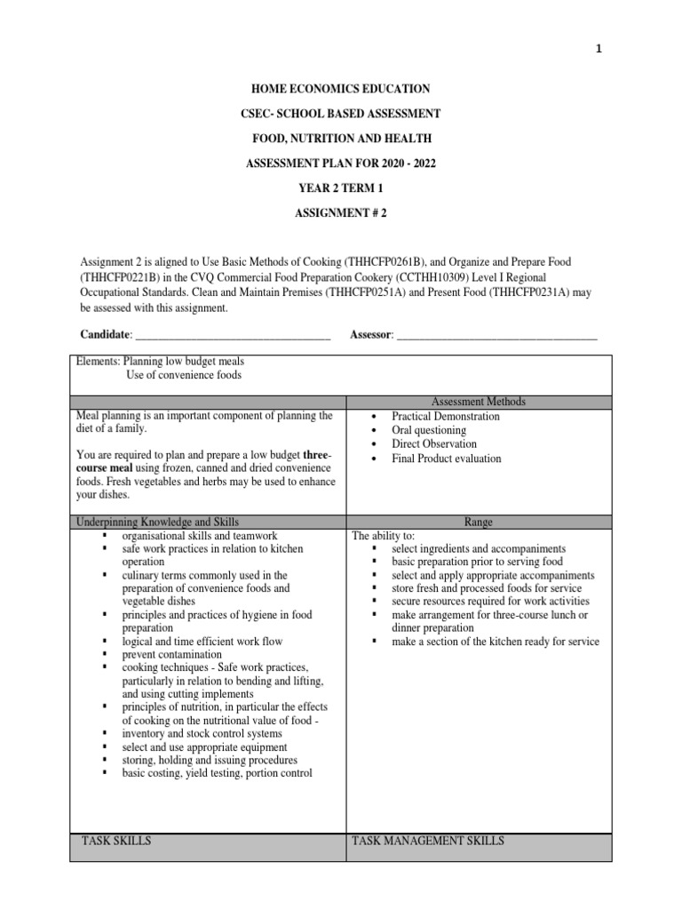 Food, Nutrition and Health SBA # 2 (2020-2022) | Download Free PDF ...