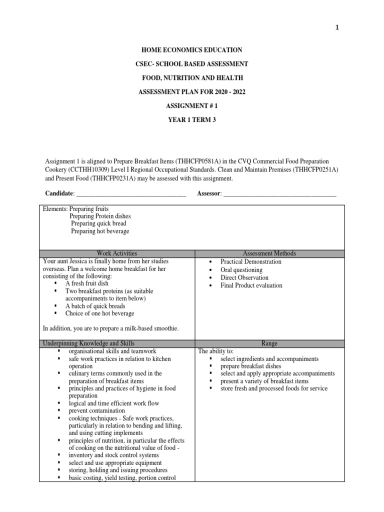 Food, Nutrition and Health SBA #1 (2020-2022) | PDF | Foods | Cooking