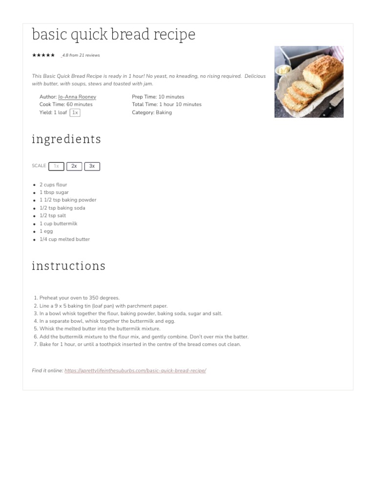 Easy No-Yeast Quick Bread Recipe | PDF
