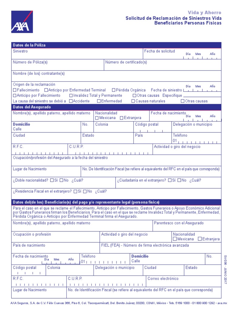 Formato de Reclamacion Vida | PDF | Póliza de seguros | Seguro
