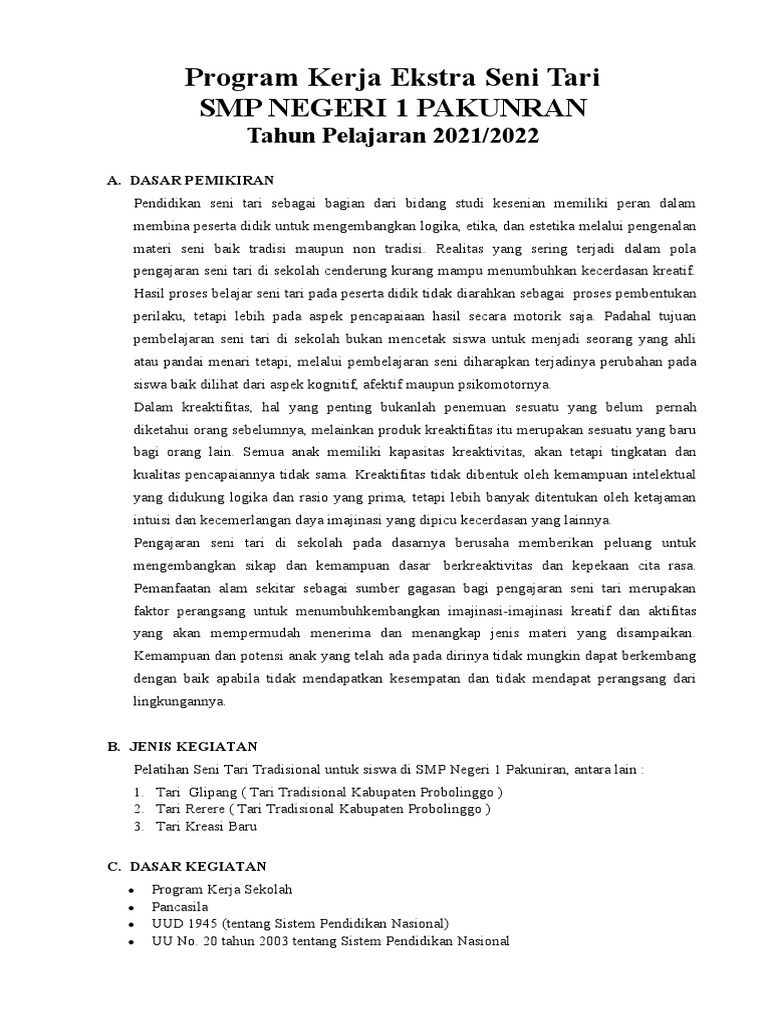 Program Kerja Ekstra Seni Tari | PDF