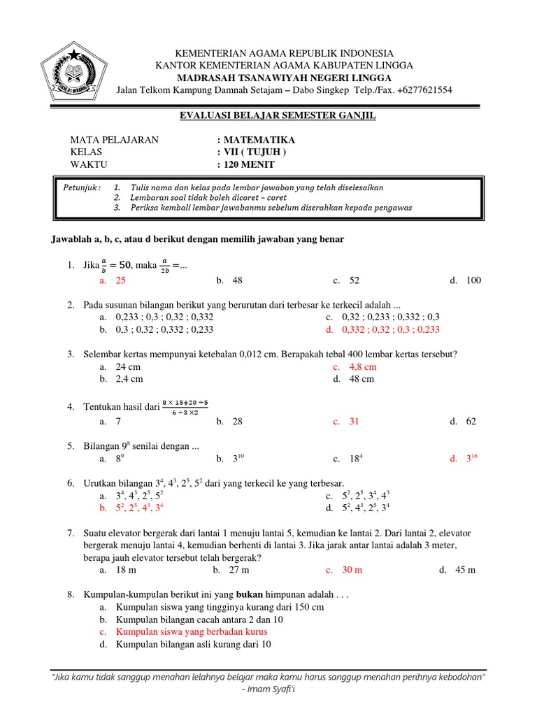 Soal Semester Ganjil Kelas 7 | PDF | Metode & Bahan Ajar