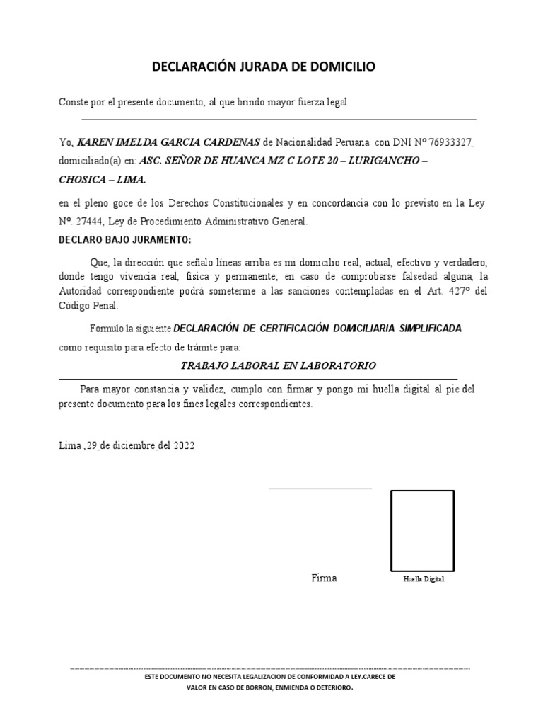 formato declaración jurada domicilio.pdf | PDF