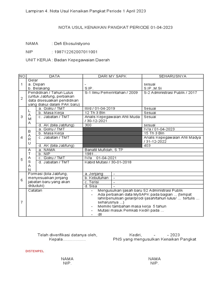Nota Usul Kenaikan Pangkat 2023 | PDF