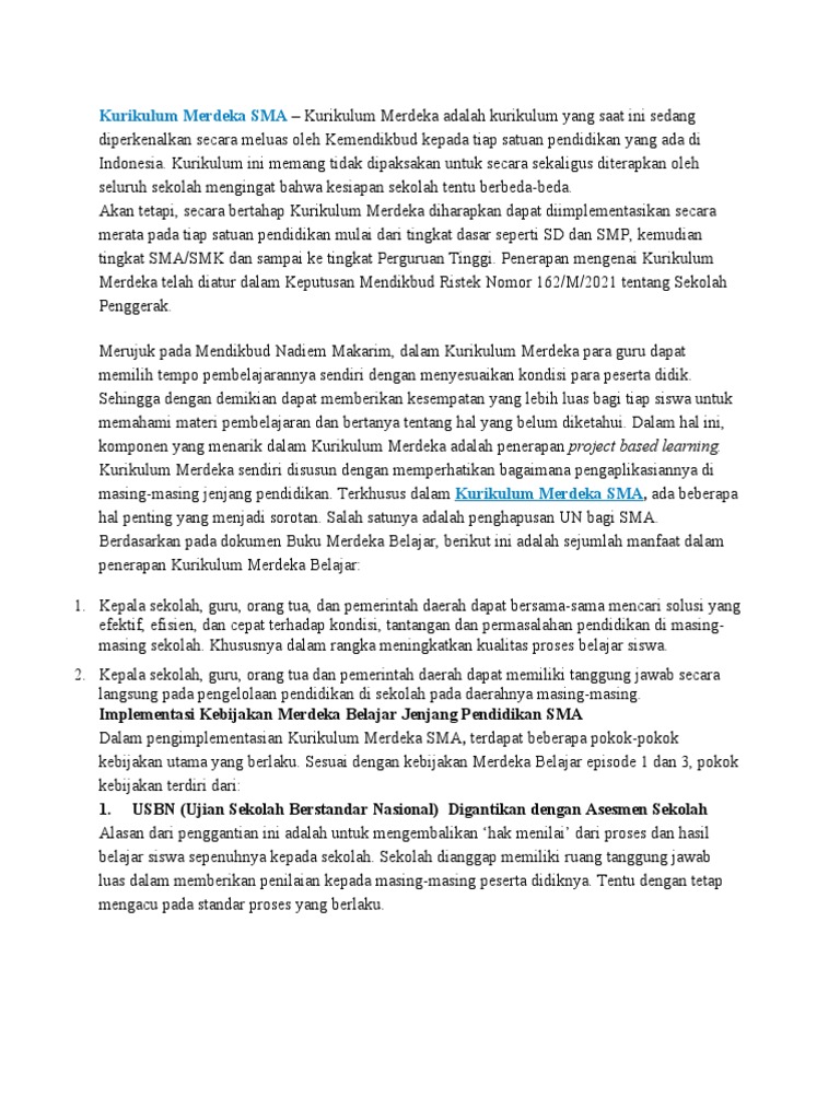 Kurikulum Merdeka SMA | PDF
