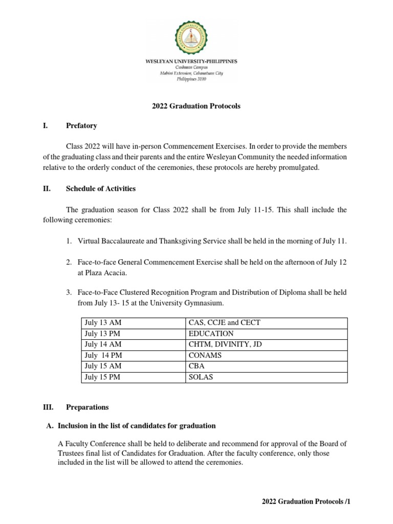 2022 Graduation Protocol | PDF
