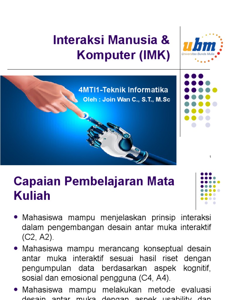 Interaksi Manusia & Komputer (IMK) : 4MTI1-Teknik Informatika | PDF