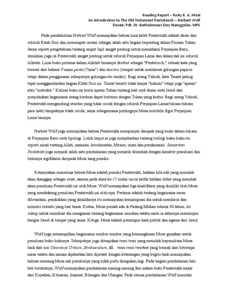 Reading Report Herbert Wolf - Ricky R. A. Moal | PDF | Agama ...