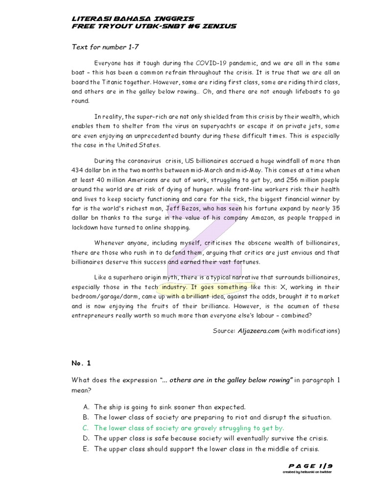 Lbing - Tryout Utbk-Snbt #6 Zenius | PDF | Attention | Whales