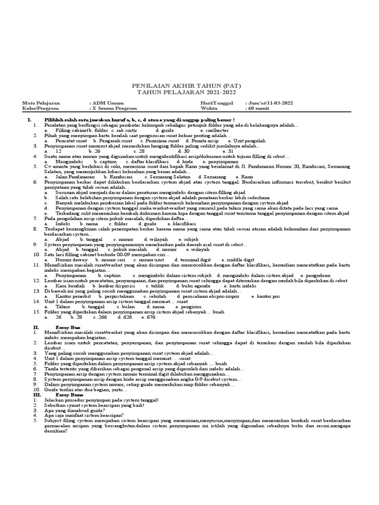 Soal Pts 2 Adm Umum | PDF