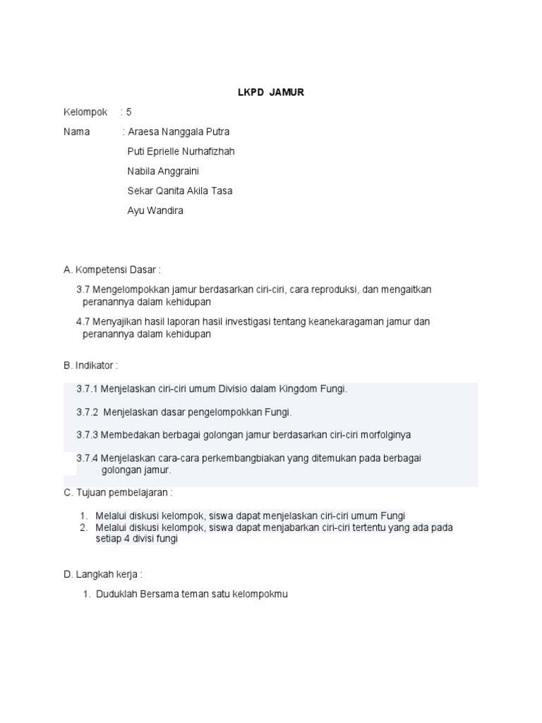 LKPD Jamur | PDF