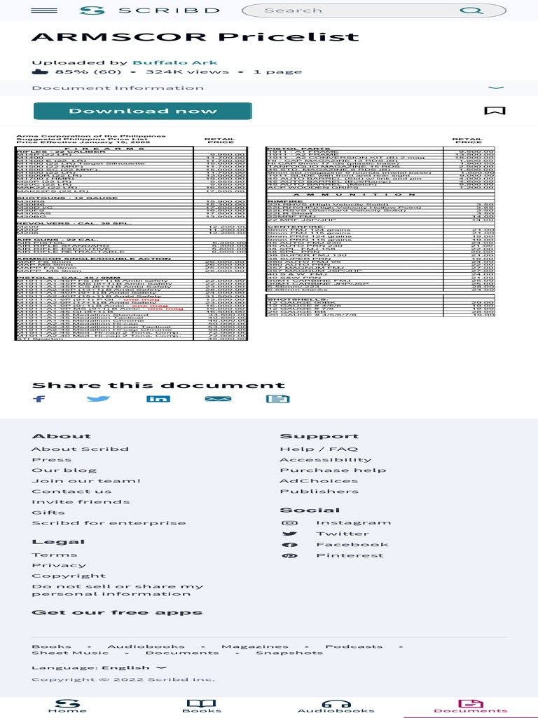 ARMSCOR Pricelist PDF Shotgun Pistol and Ri | PDF | Firearms | Projectiles