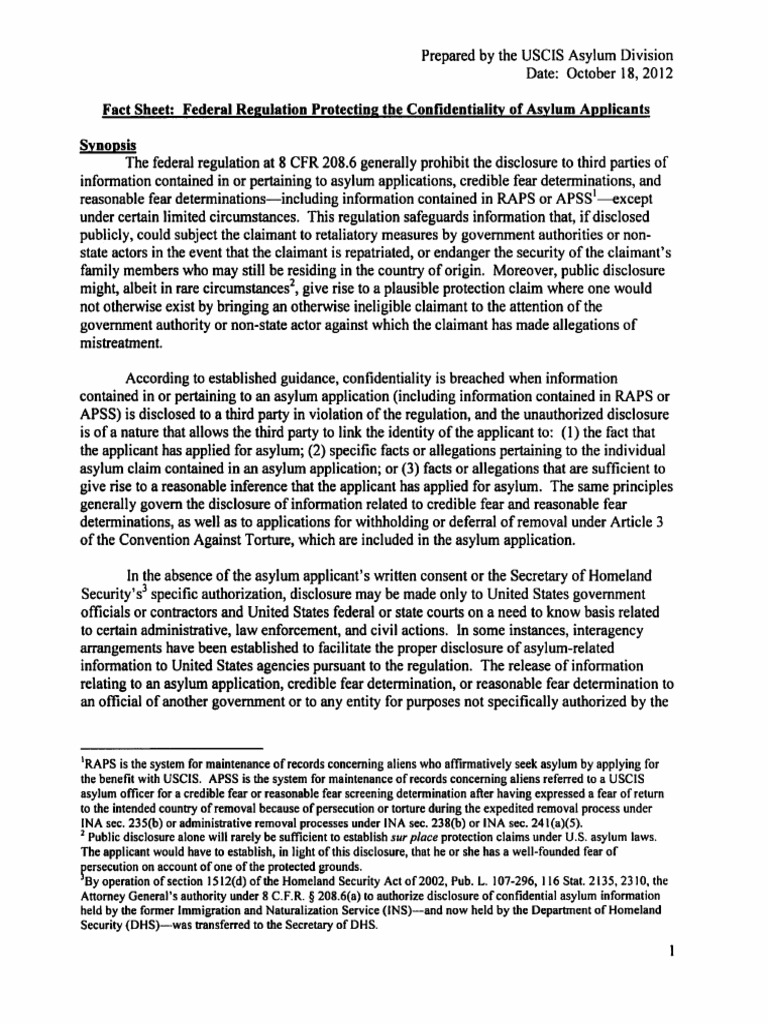 Asylum ConfidentialityFactSheet | PDF | Asylum Seeker | United States ...