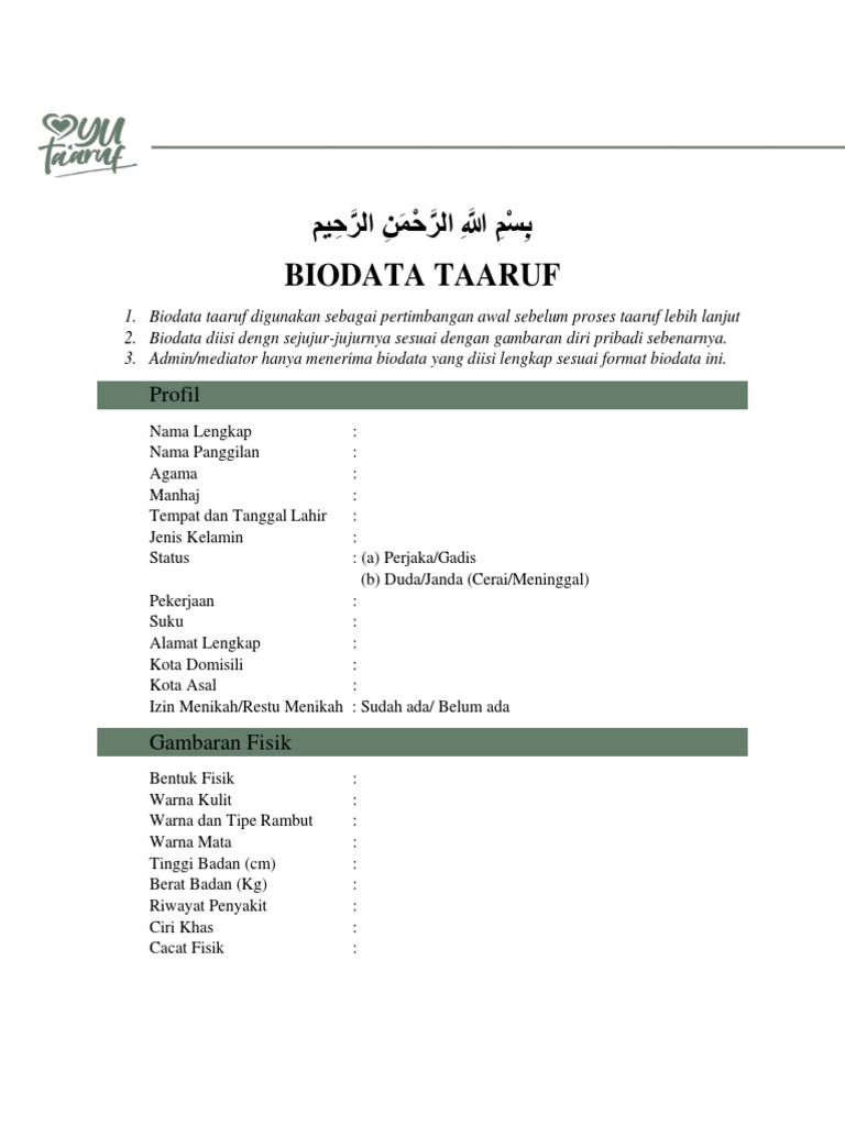 Contoh CV Taaruf Lengkap dan Terstruktur | PDF