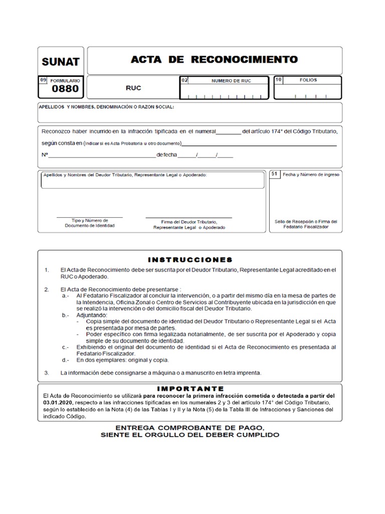 Fomulario 0880 Acta de Reconocimiento Actualizada 0 | PDF