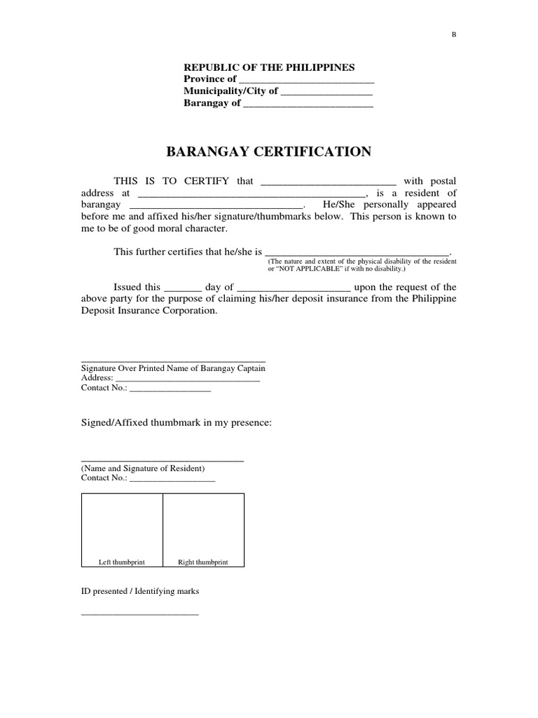 Barangay Certification | PDF