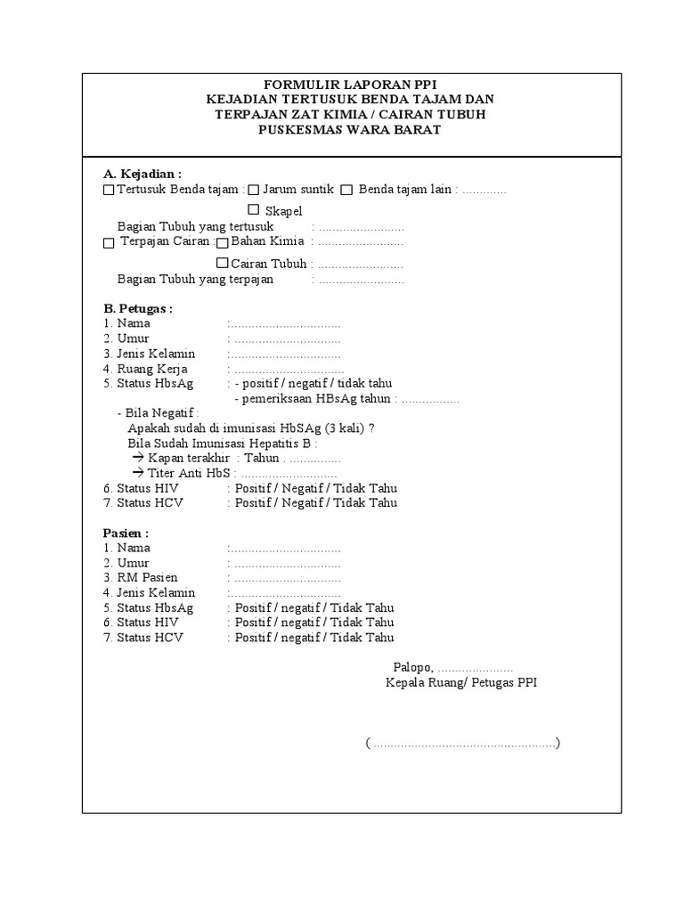 Form Laporan Tertusuk Jarum | PDF