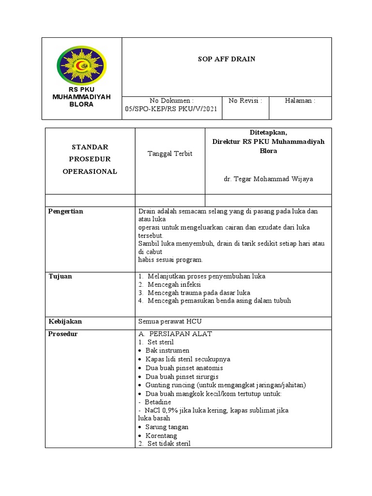 Sop Aff Drain Hcu | PDF