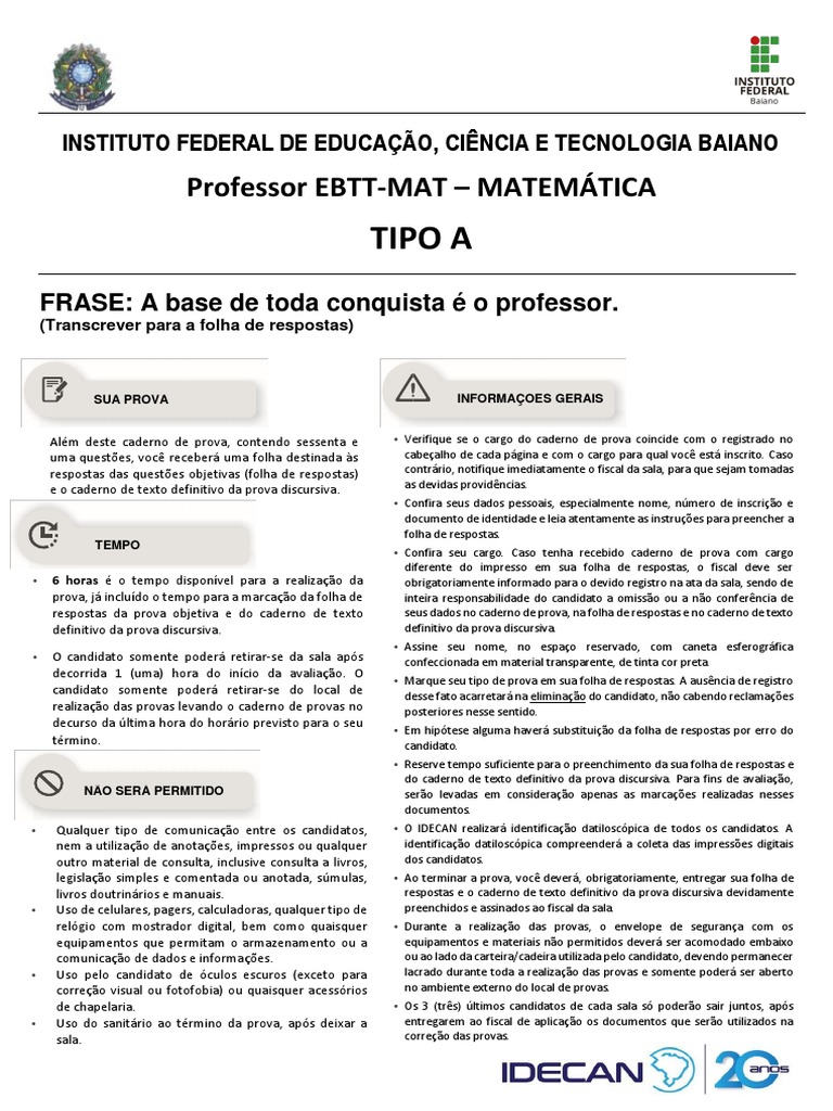 Idecan 2019 If Baiano Professor Matematica Prova | PDF ... Idecan 2019 If Baiano Professor Matematica Prova | PDF ...