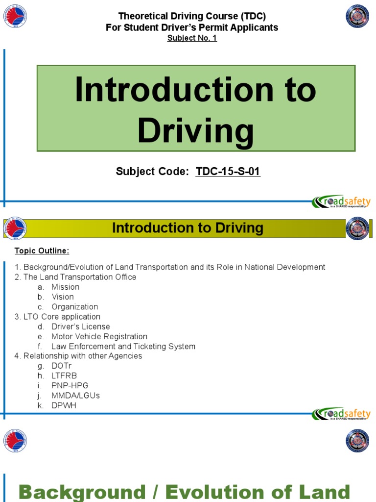 TDC 15 S 01 Introduction To Driving | PDF | Driver's License | Land ...