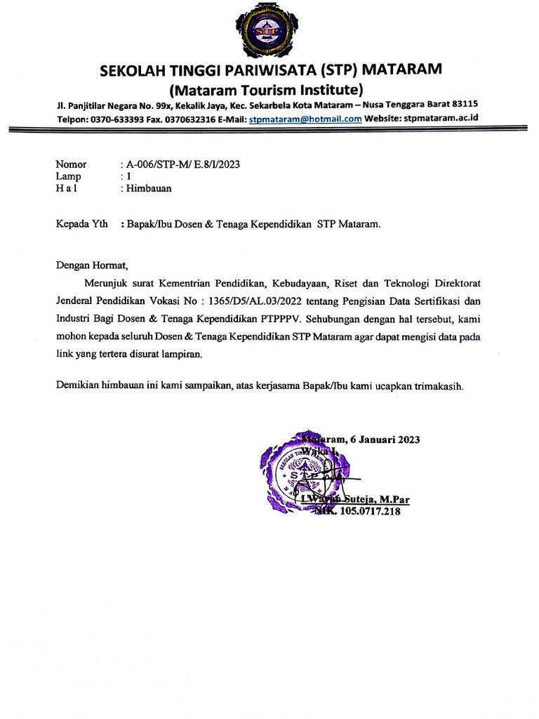 Surat Himbauan Untuk Dosen & Tendik | PDF