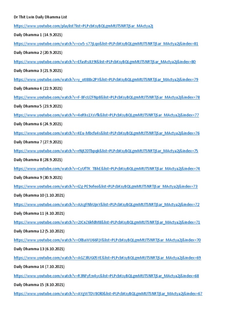 DR Thit Lwin Daily Dhamma List | PDF