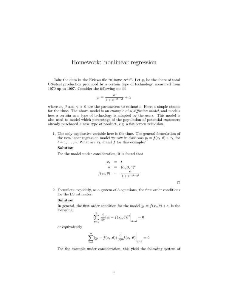 Homework: nonlinear regression | PDF | Applied Mathematics | Statistical Inference