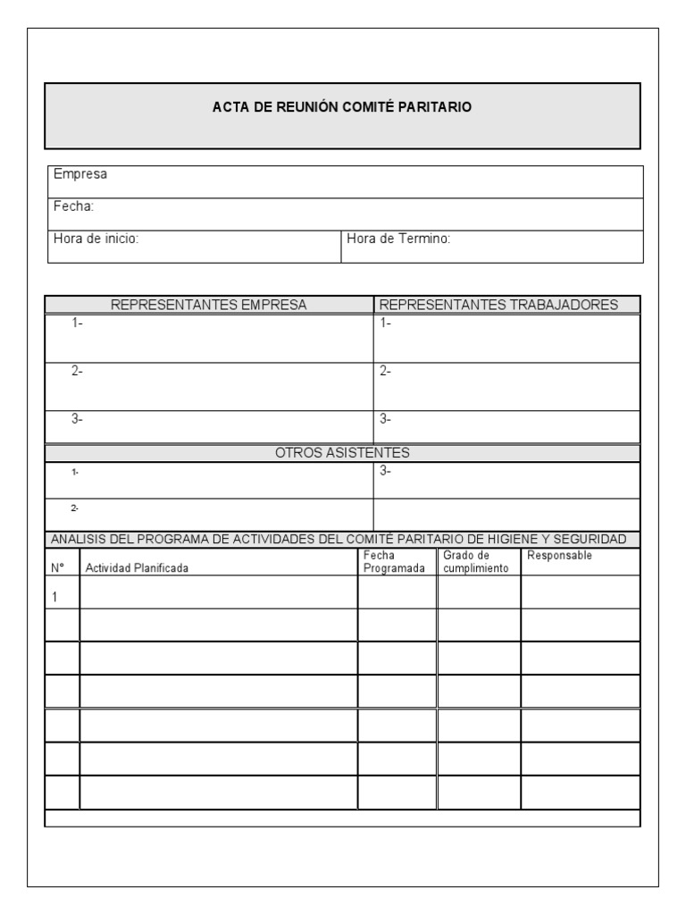 Acta de Reunion Comité Paritario | PDF Acta de Reunion Comité Paritario | PDF