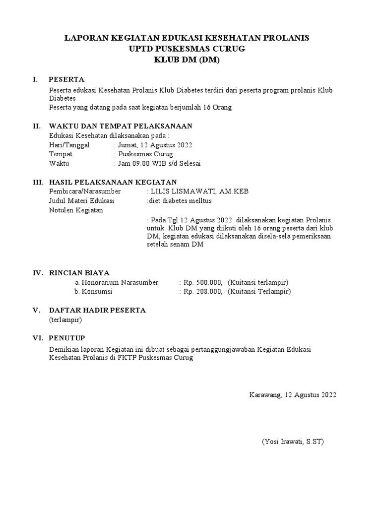 Contoh Laporan Kegiatan Prolanis | PDF